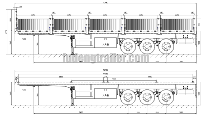 3 Axles Dropside Wall Trailer - FUDENG Trailer